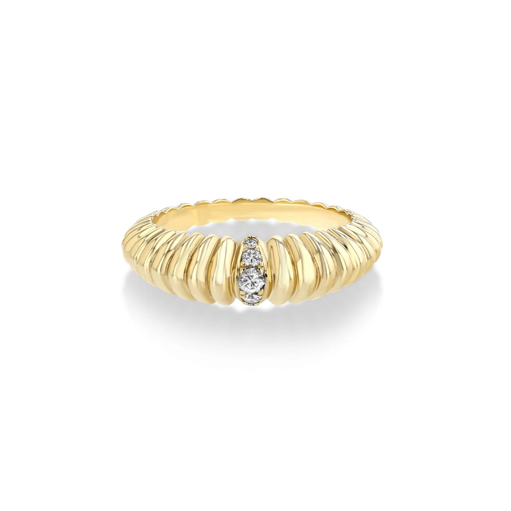 Lizzie Mandler 18K Gold Fluted Crescent Ring with Pave Diamond Row ...