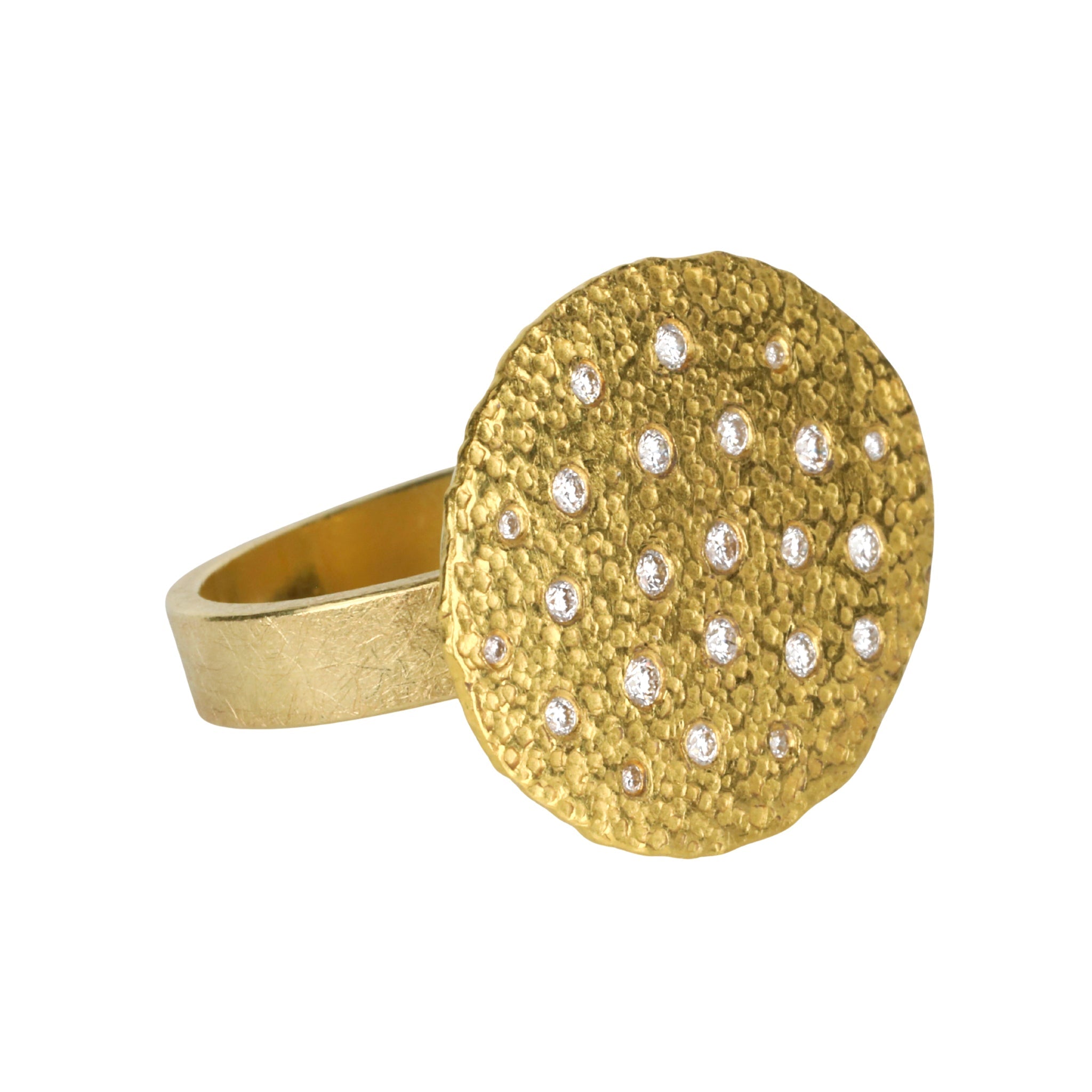 Petra Class 22K & 18K "Silk" Textured Disc Ring with Inset Diamonds ...