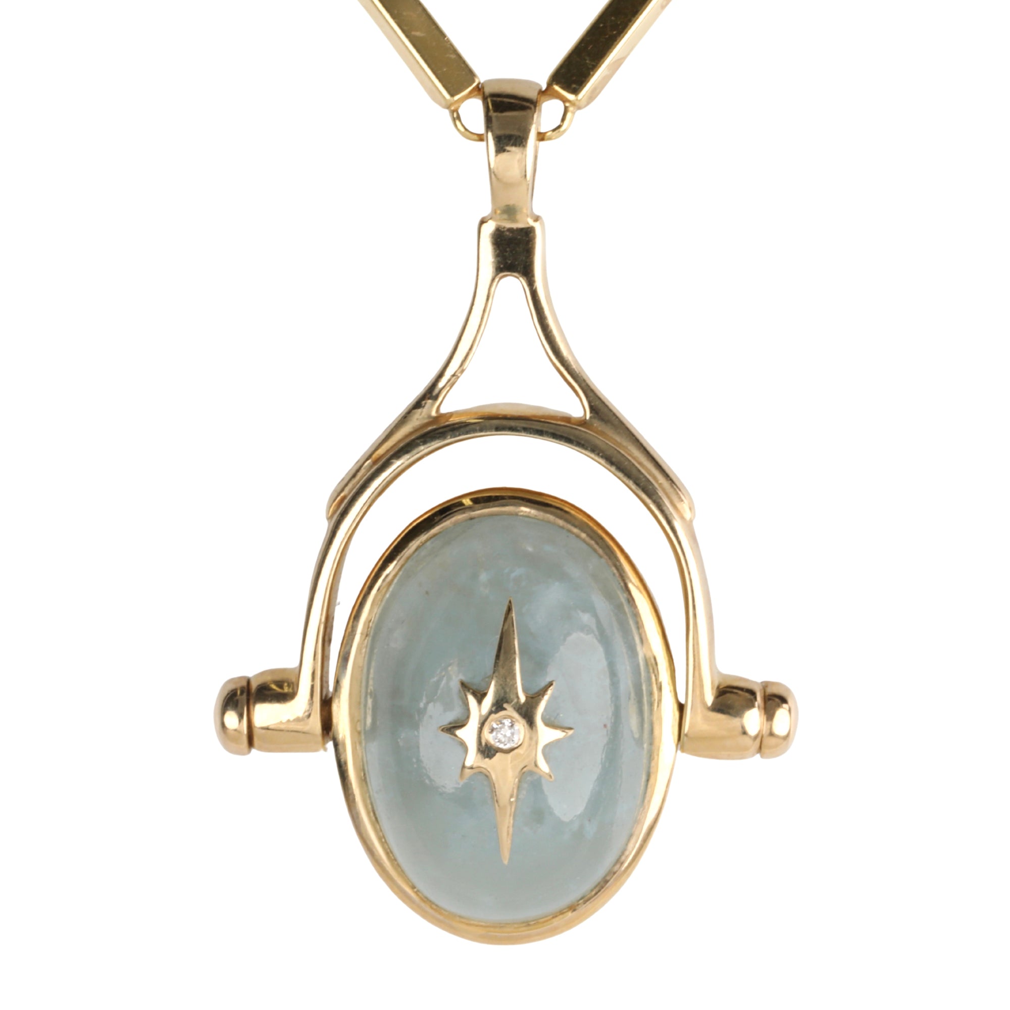 Zahava 10 Karat Yellow Gold Oval Milky Aquamarine Spinning Pendant with Star Overlay – Peridot ...