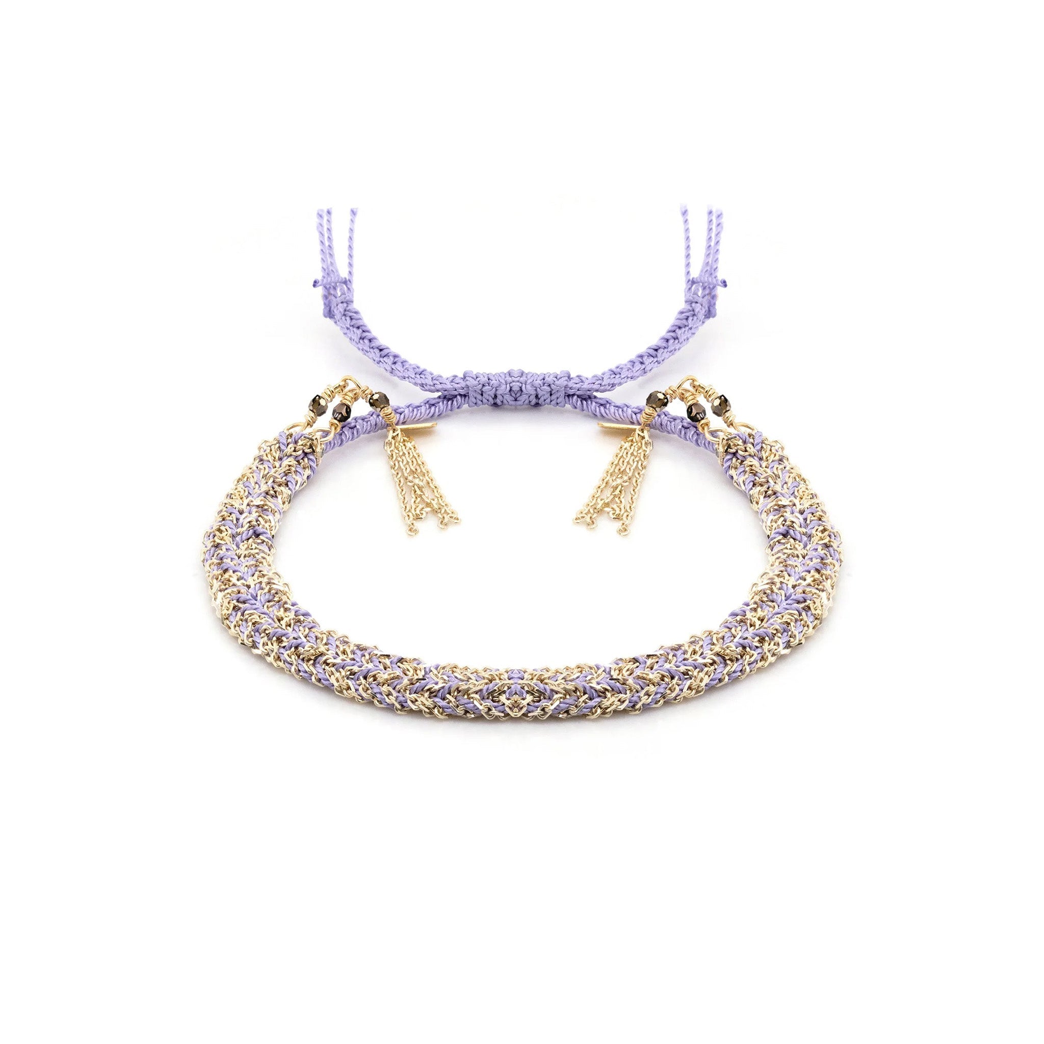 Marie Laure Chamorel Gold Vermeil Chain and "Lila" Silk Woven Bracelet ...