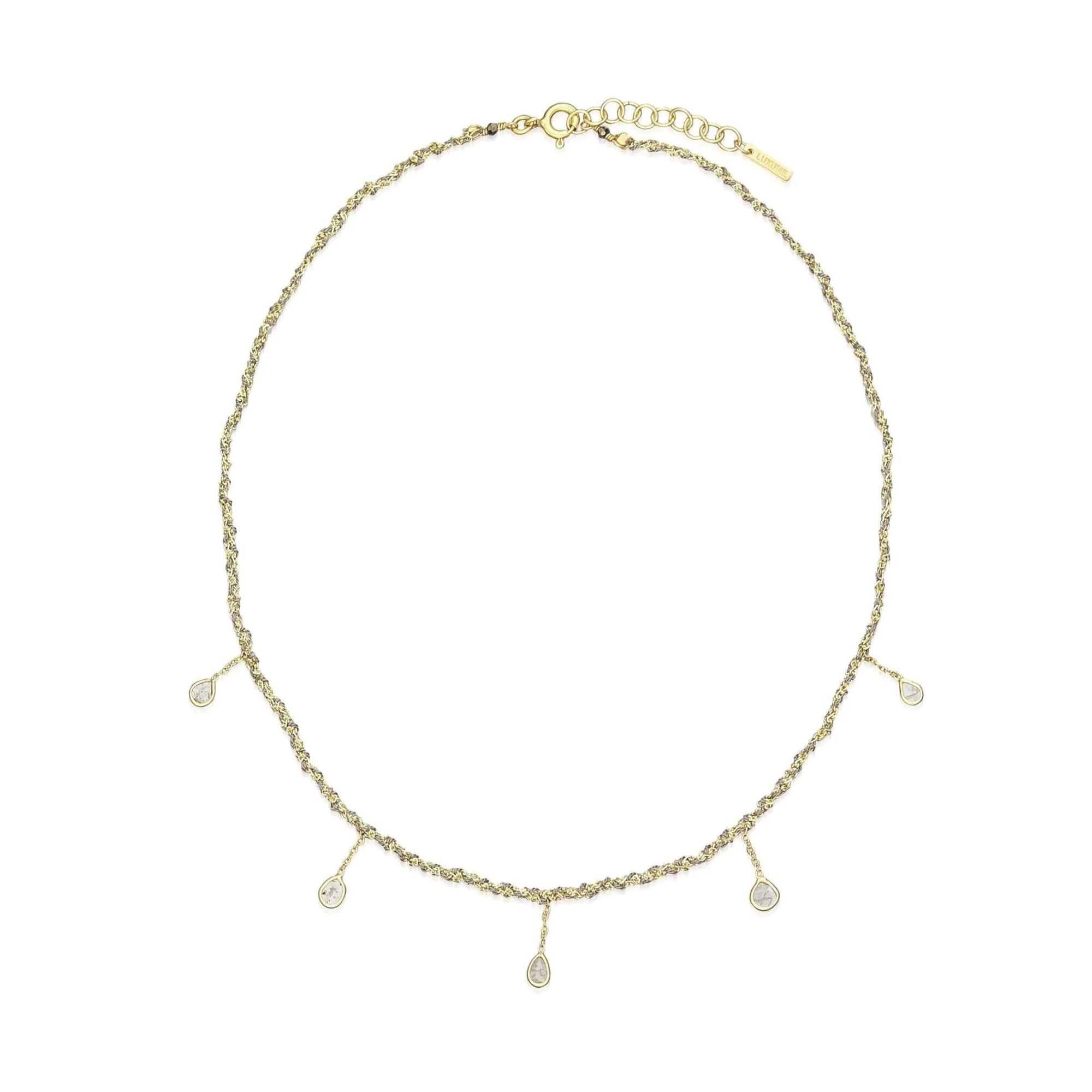 Marie Laure Chamorel Gold Vermeil Chain & Grey Silk Woven Necklace with ...