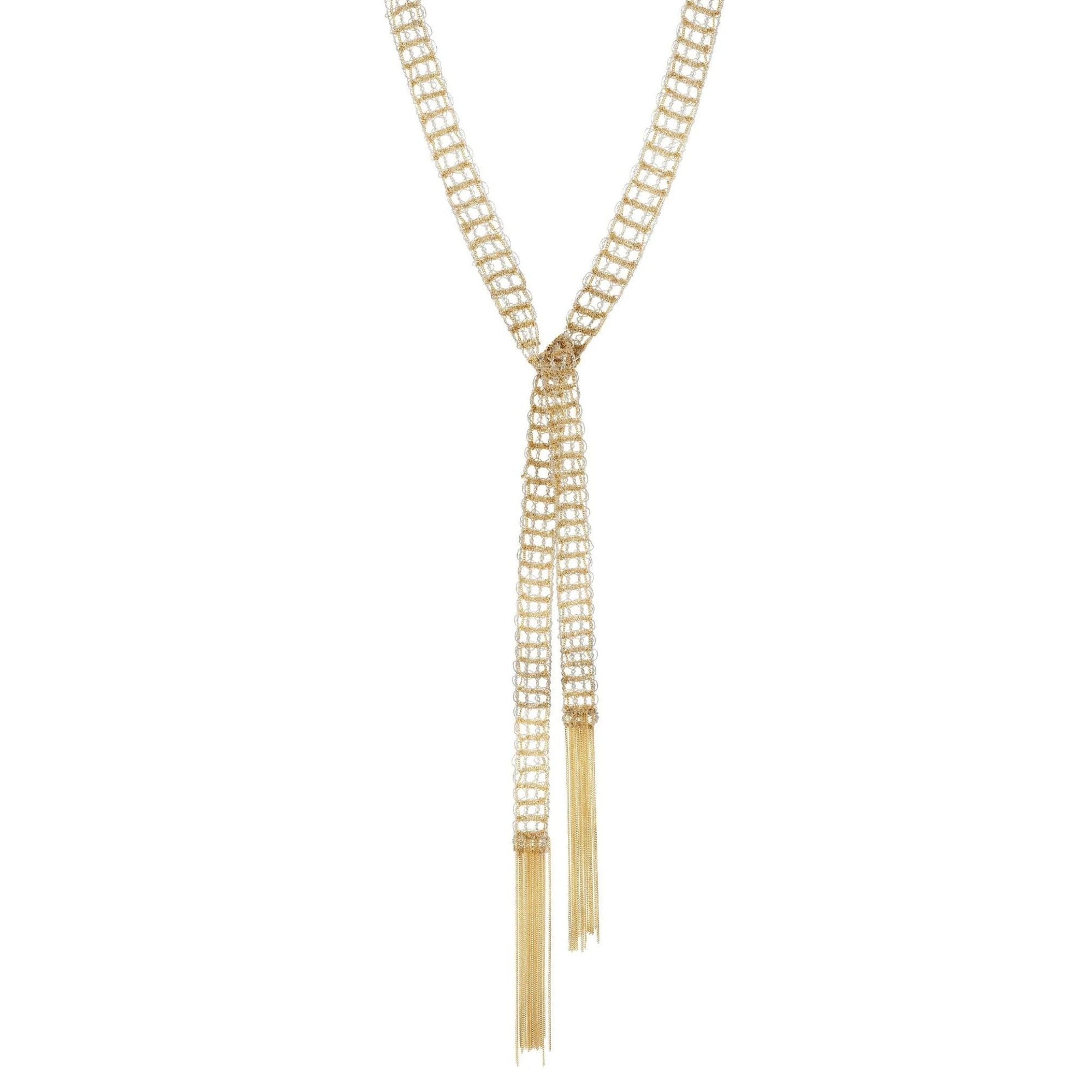 Marie Laure Chamorel Woven Gold-Tone Brass Chain & Silver Lurex Ribbon ...