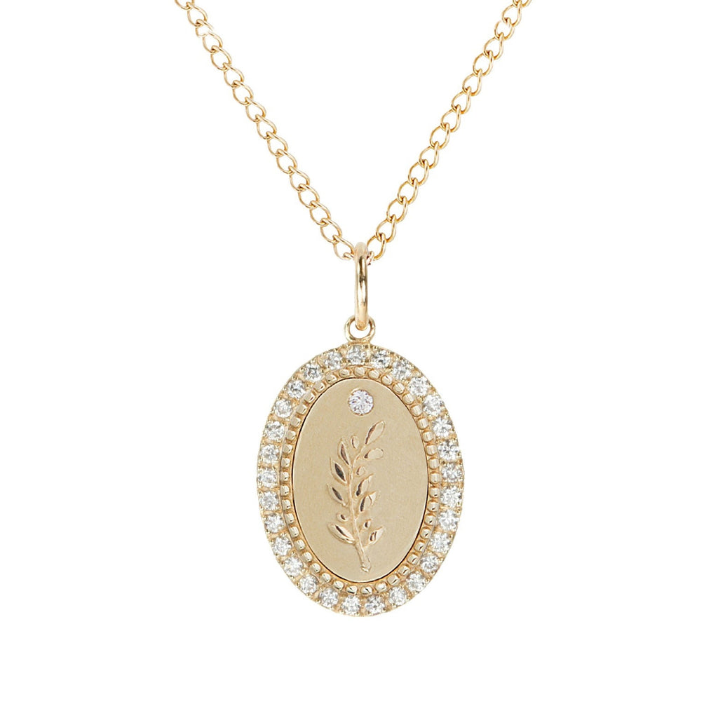 Zahava 10K Gold Small Pave Diamond "Olive Branch" Necklace – Peridot ...