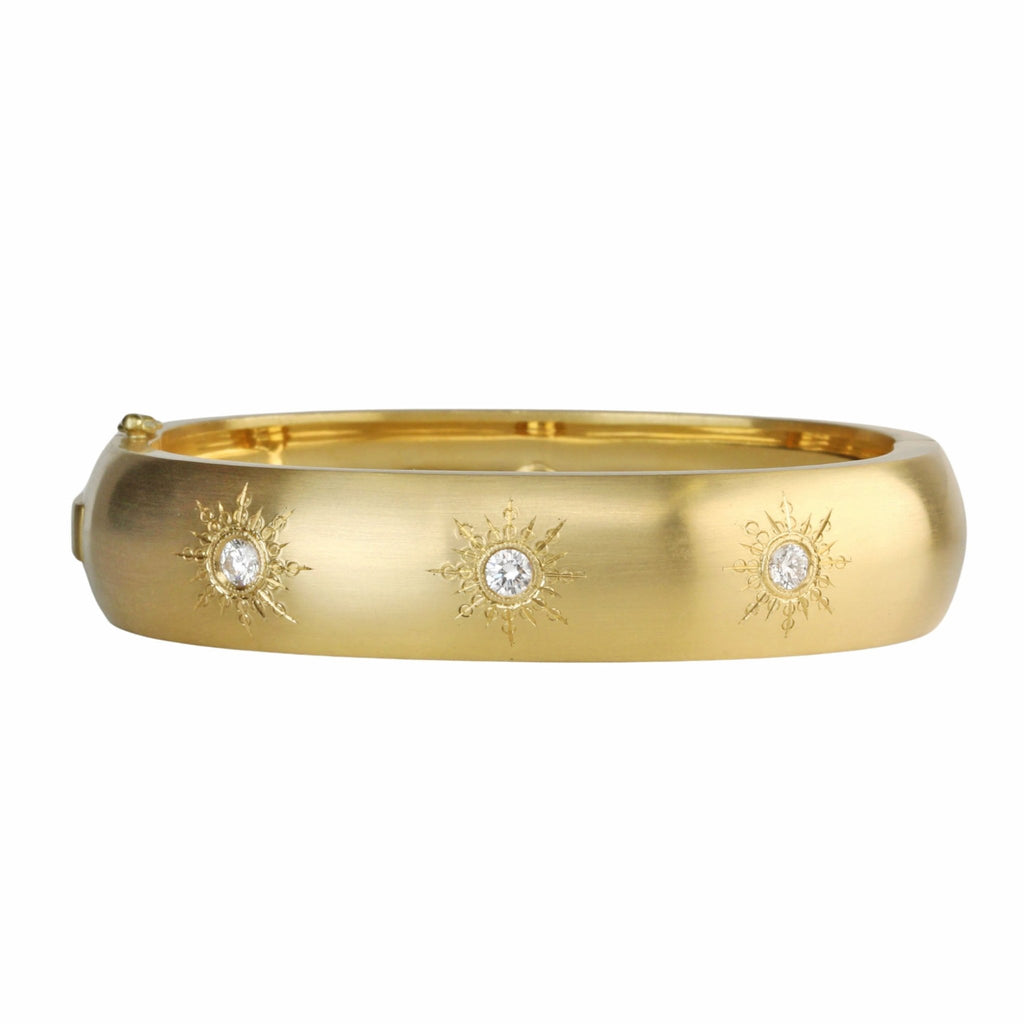 Caroline Ellen 18K Gold "Bombe" Hinge Bracelet with Six "Sunburst ...