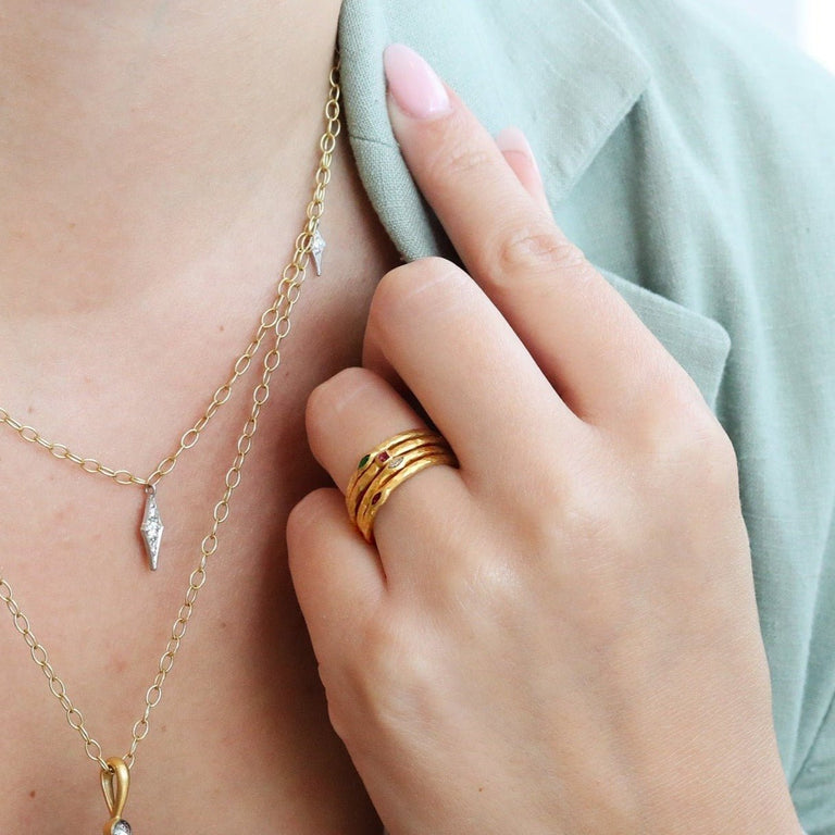 Cathy Waterman 22K Gold Thin Hammered Band with Square Burmese Ruby ...