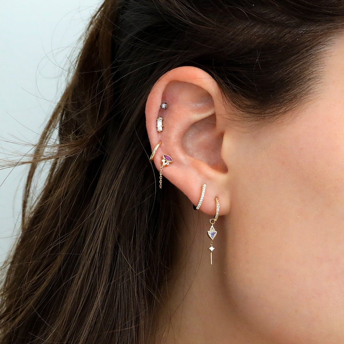 Celine Daoust Gold Marquise Bezel-Set Ruby Stud with Diamonds and Chain ...