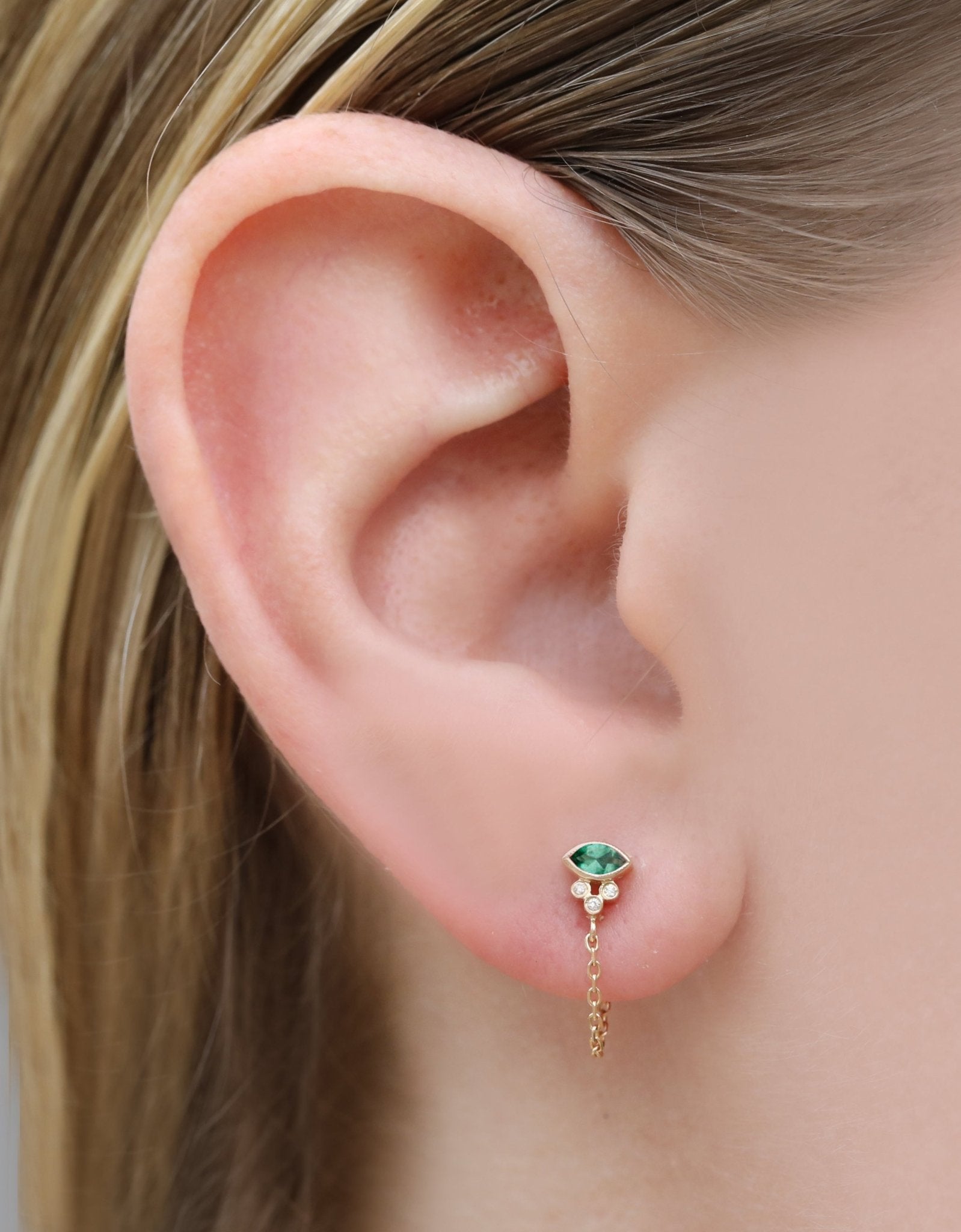 Celine Daoust Marquise Emerald Stud with Diamonds and Chain Drop ...